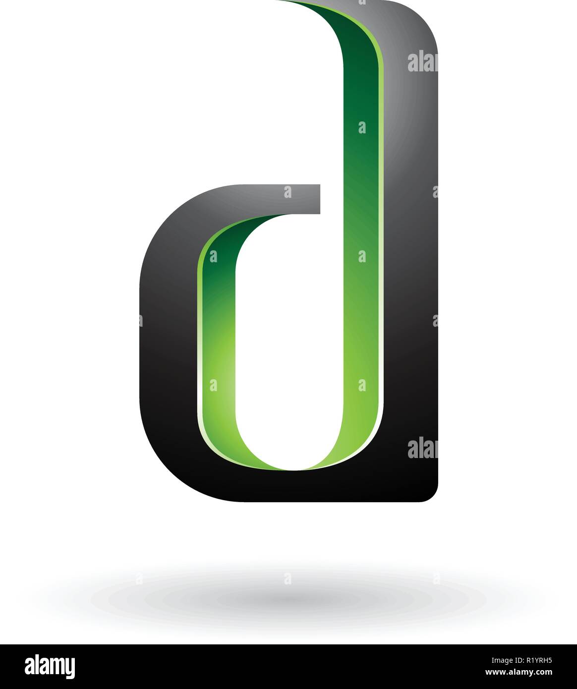 Vector Illustration of Green and Black Shaded Letter D isolated on a ...