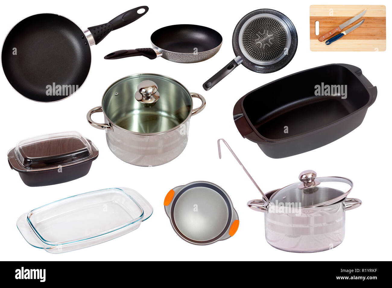Set of different household pan. Isolated on white background Stock ...
