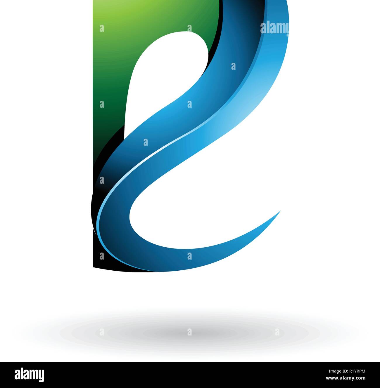 Vector Illustration of Green and Blue Glossy Curvy Embossed Letter E ...