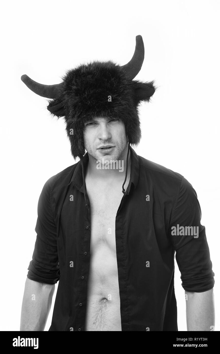 Keep cool and maintain composure. Man horns as devil or bull. Ignore ...