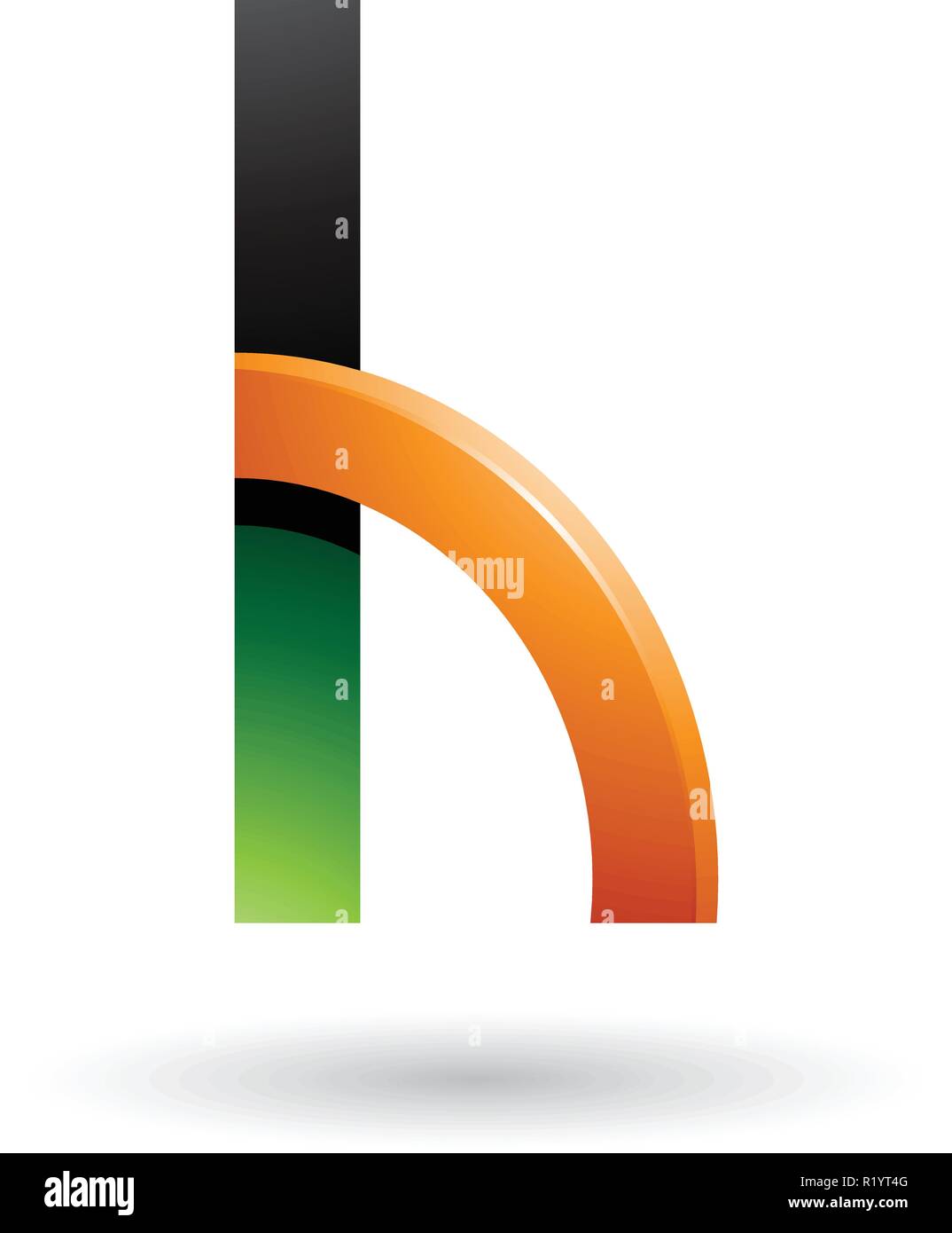 Vector Illustration of Green and Orange Letter H with a Glossy Quarter ...