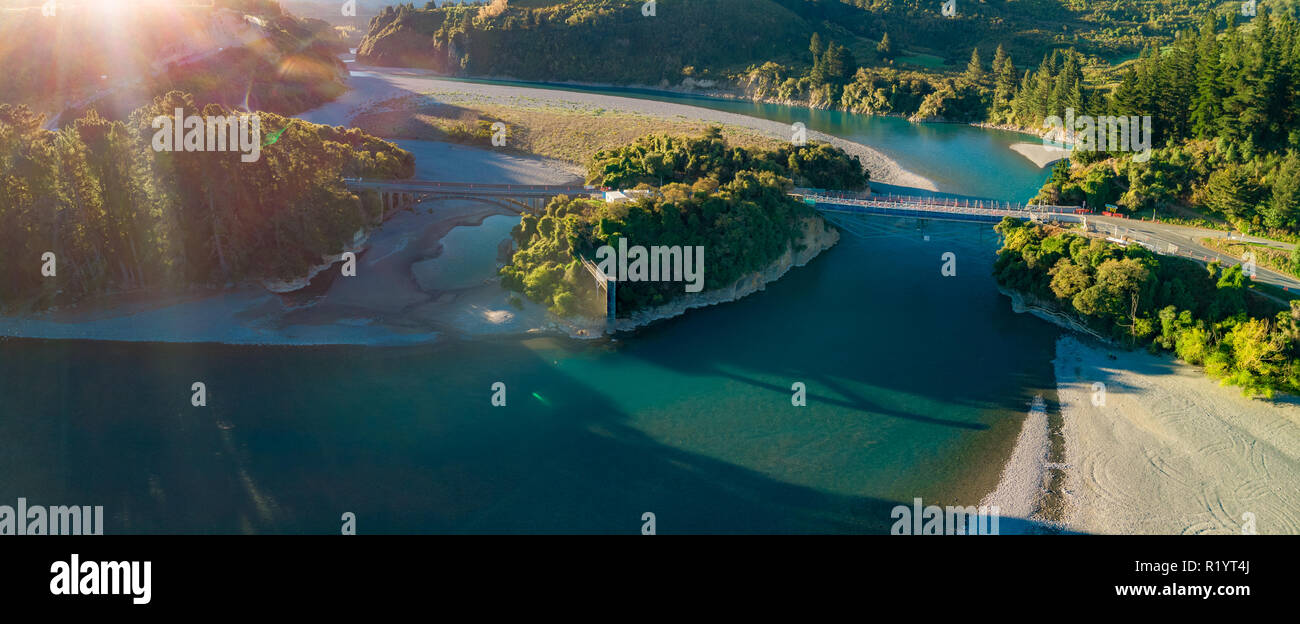 Bridges over Rakaia river, Rakaia Gorge, New Zealand, South Island ...
