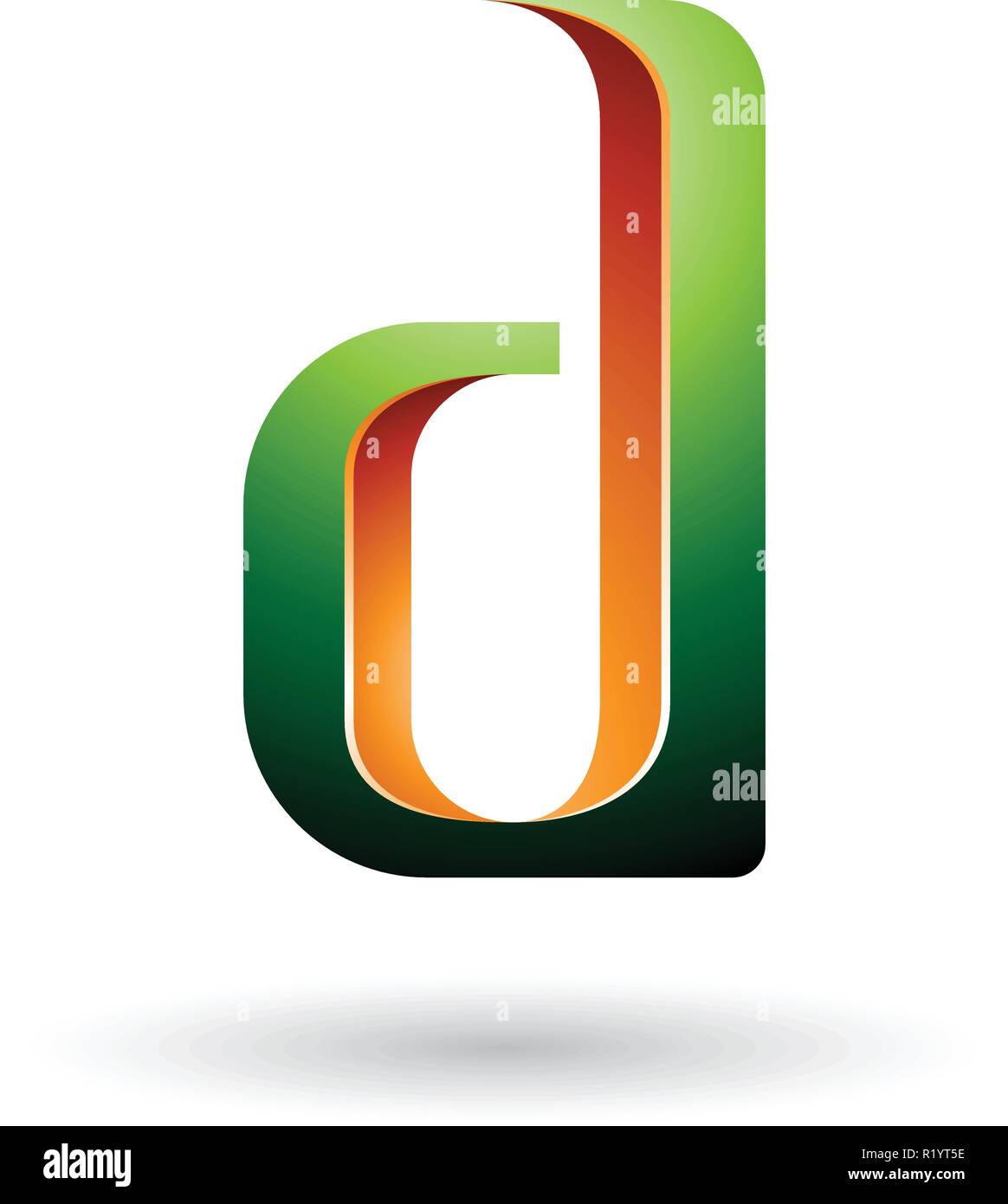 Vector Illustration of Green and Orange Shaded Letter D isolated on a ...