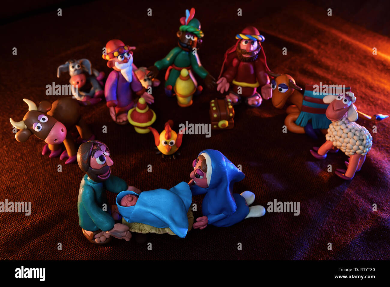 Christmas colored figurines of plasticine on the birth of a baby Stock ...