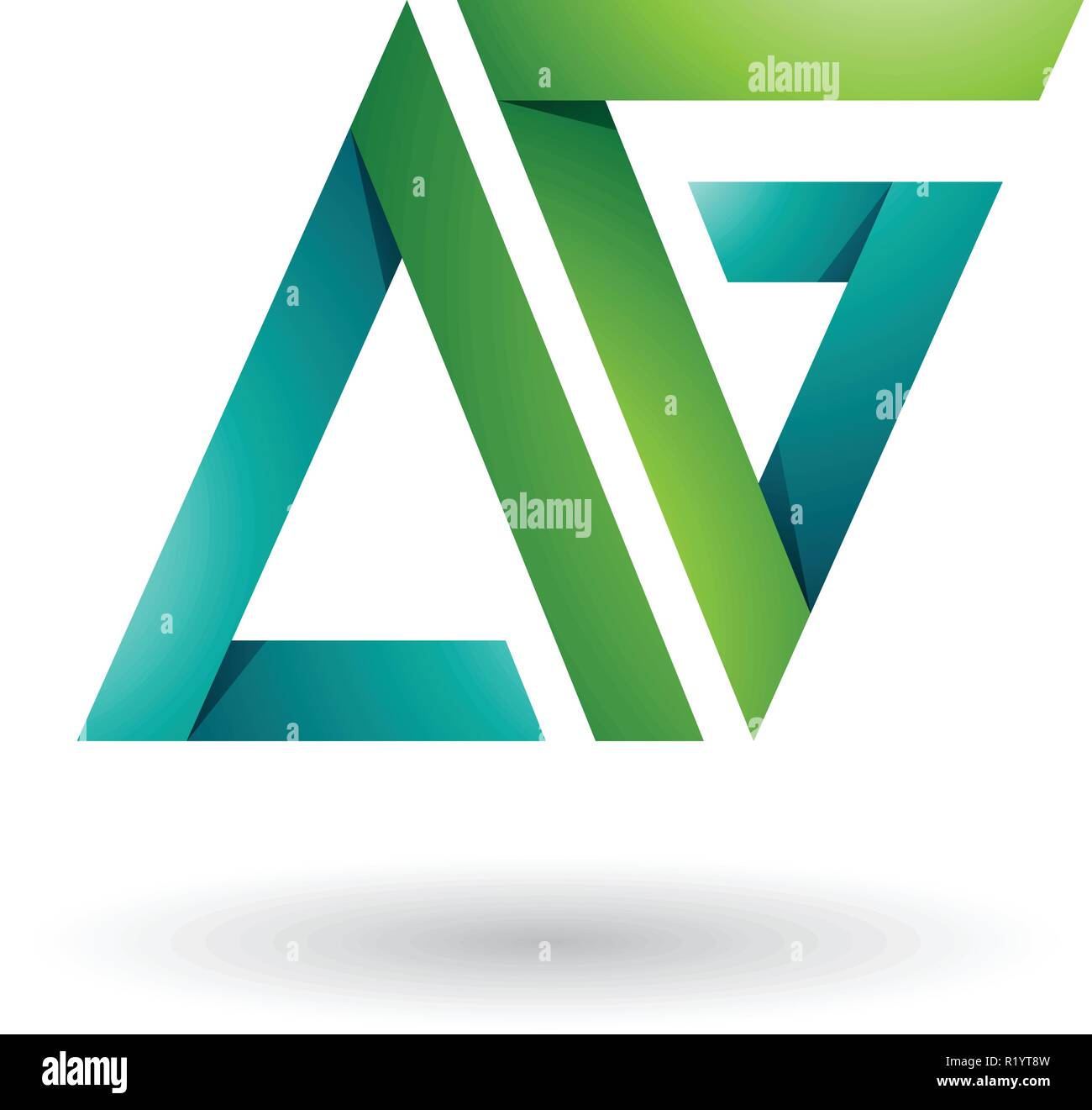 Vector Illustration of Green Folded Triangle Letters A and G isolated ...