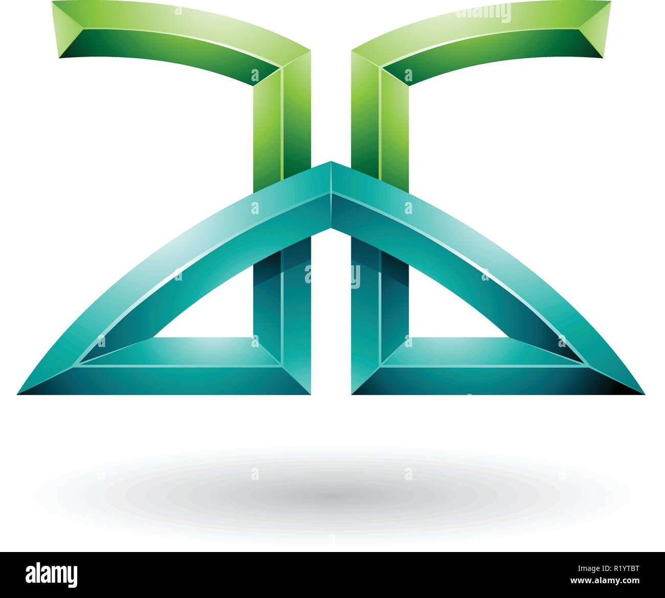 Vector Illustration of Light and Dark Green Bridged Embossed Letters of ...