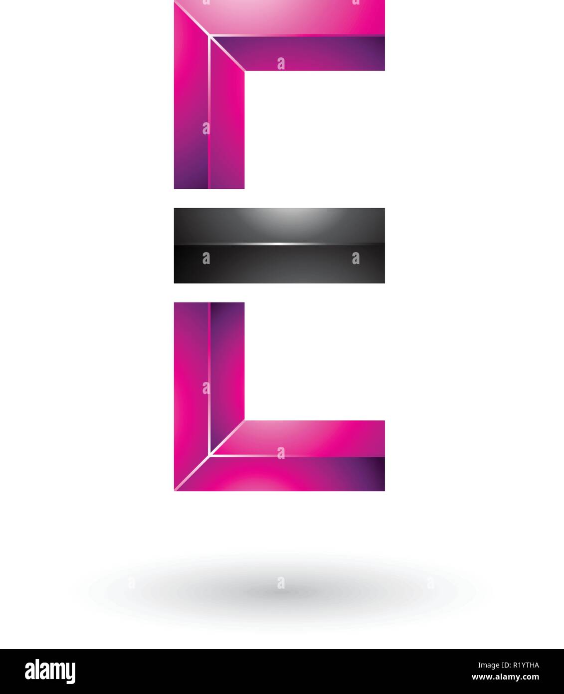 Vector Illustration of Magenta and Black Geometrical Glossy Letter E ...
