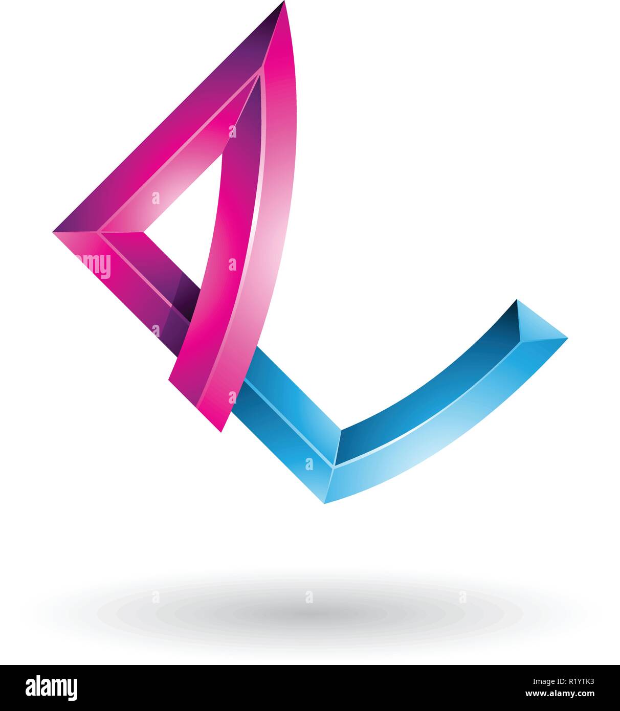 Vector Illustration of Magenta and Blue Embossed Letter E with Bended ...