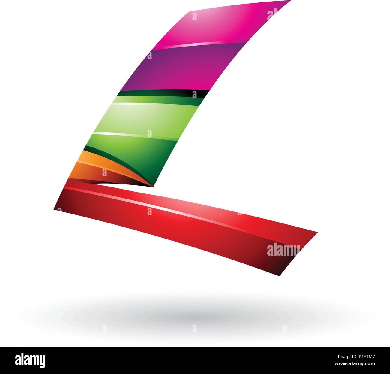 Vector Illustration of Magenta and Green Dynamic Glossy Flying Letter L ...