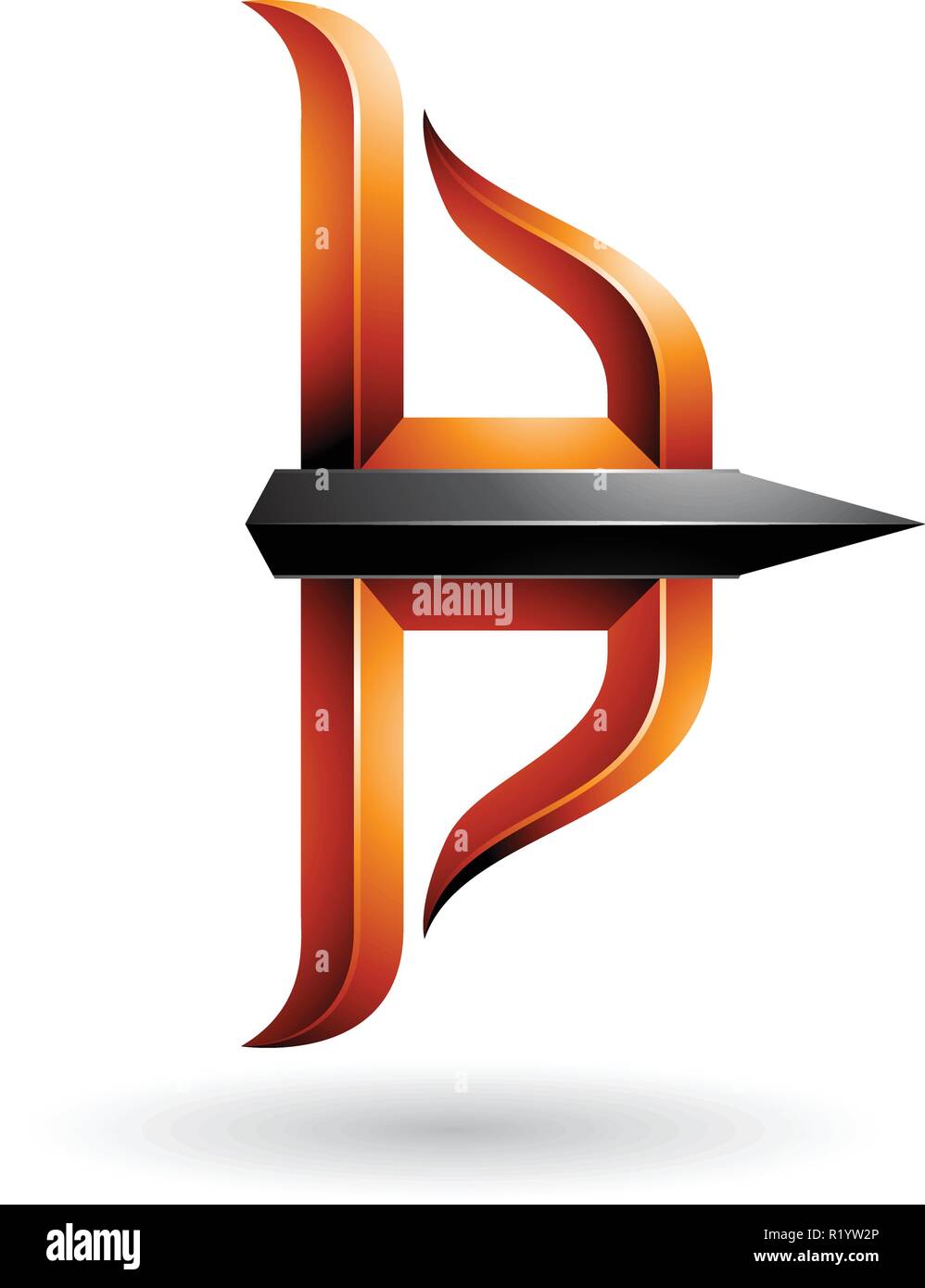 Vector Illustration of Orange and Black Embossed Bow and Arrow isolated ...