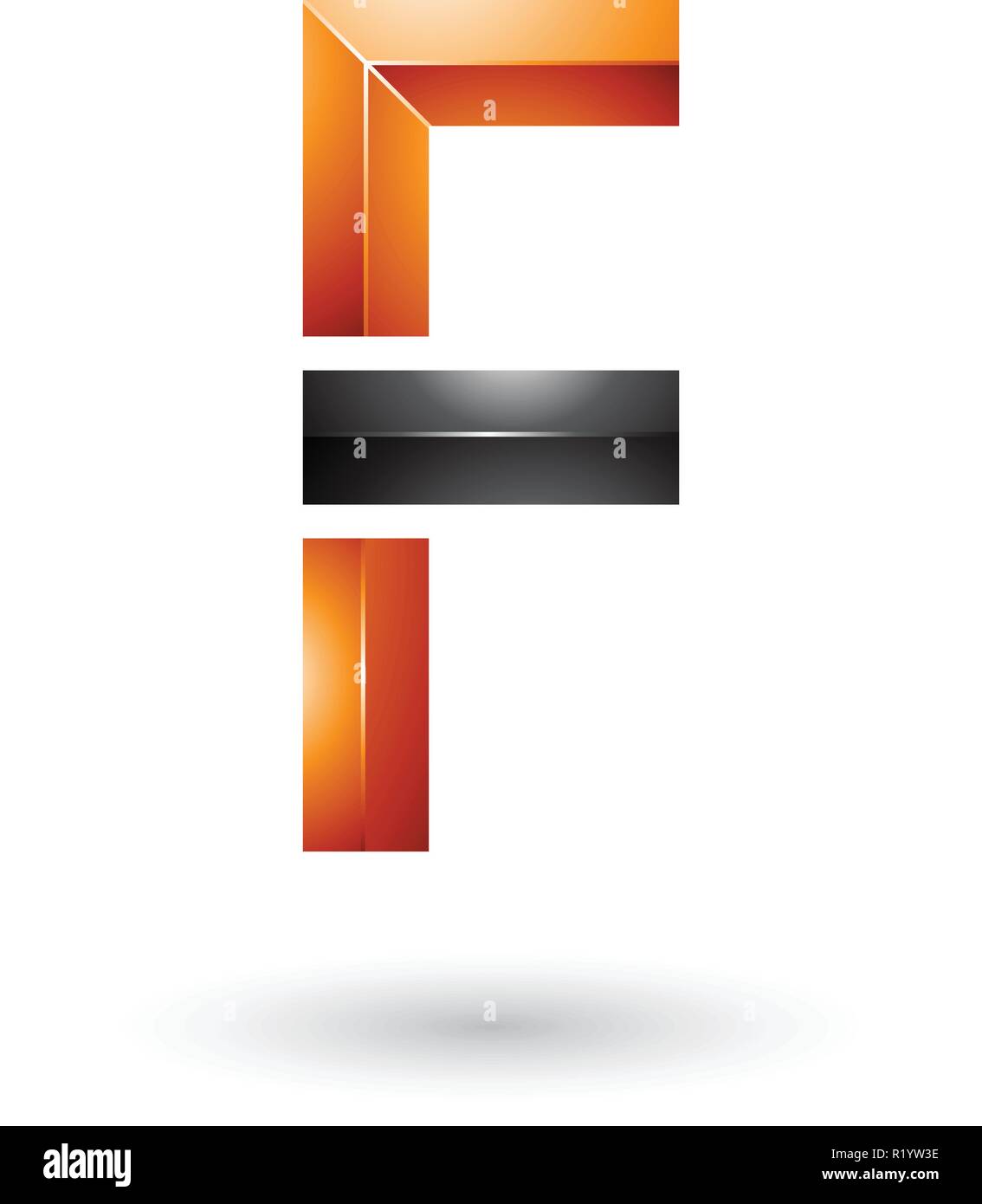 Vector Illustration of Orange and Black Geometrical Glossy Letter F ...