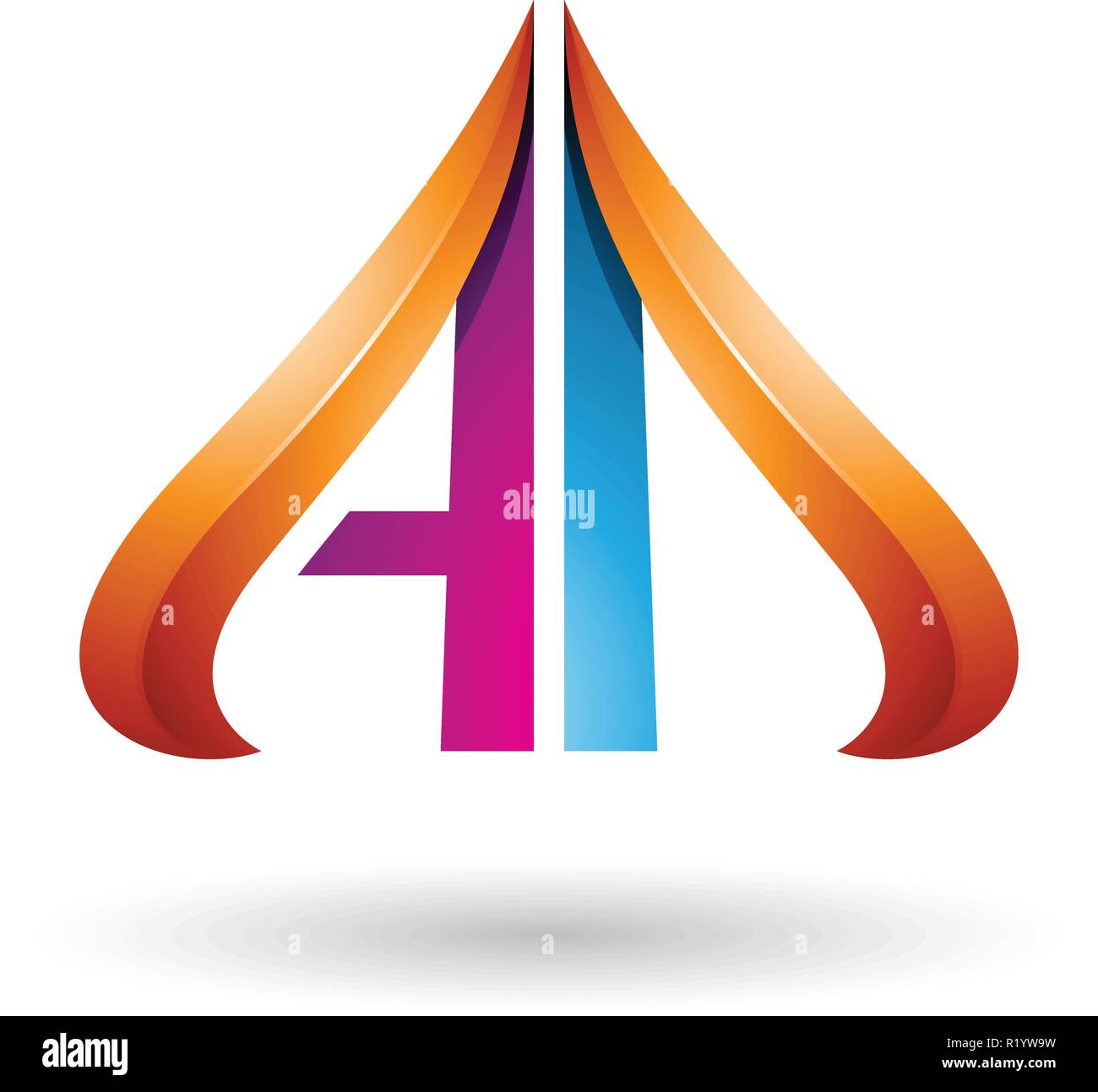 Vector Illustration of Orange and Blue Embossed Arrow-like Letters A ...