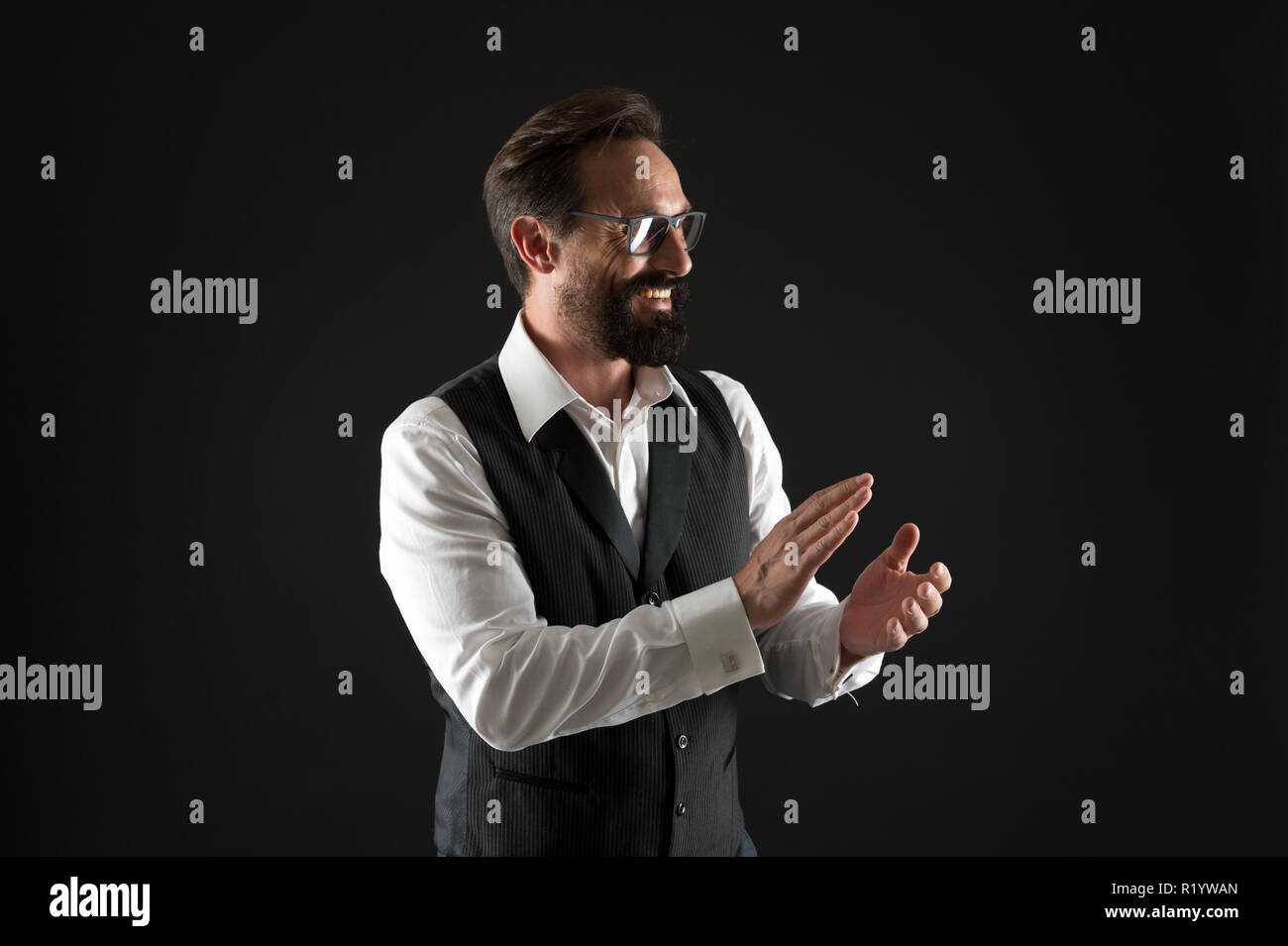 Success concept. Happy man clap hands celebrating success. Businessman ...