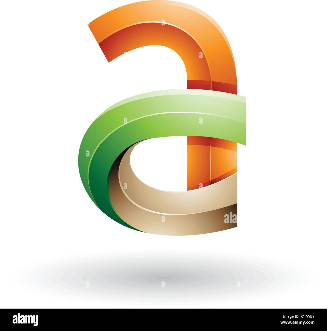 Vector Illustration of Orange and Green 3d Bold Curvy Letter A isolated ...
