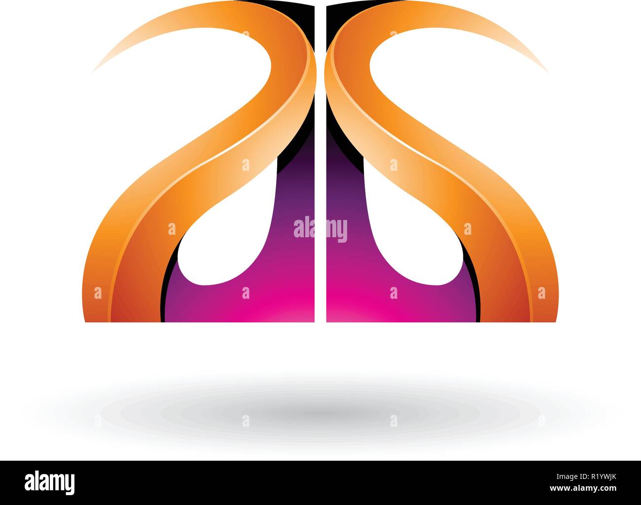 Vector Illustration of Orange and Magenta Glossy Curvy Embossed Letters ...