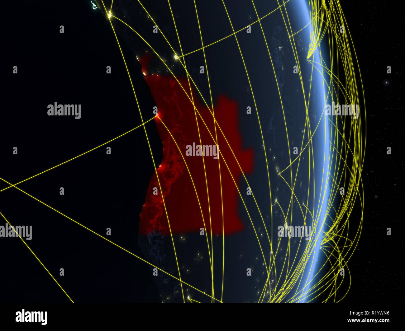 Angola at night on planet planet Earth with network. Concept of ...