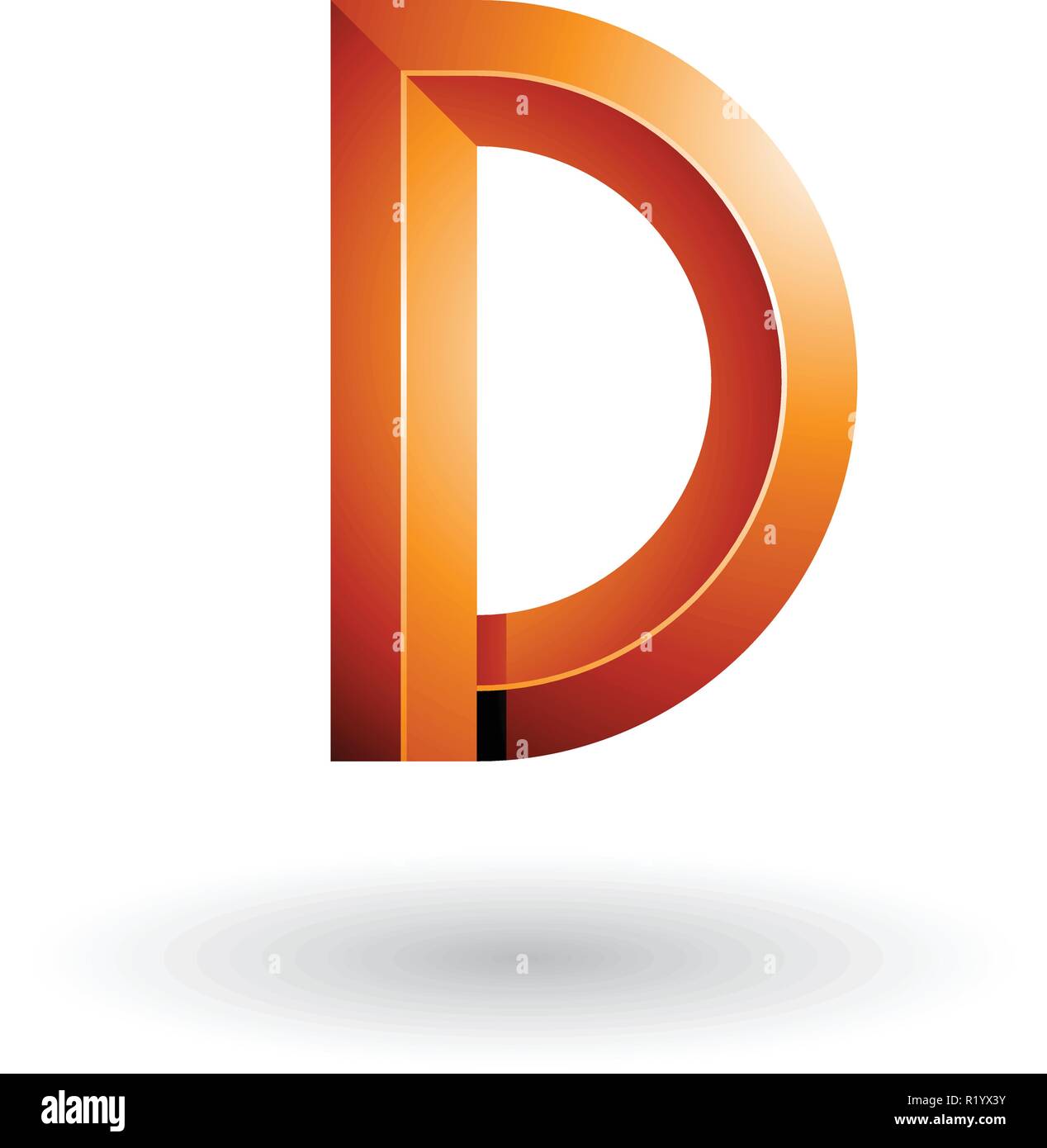 Vector Illustration of Orange Glossy and Bold 3d Geometrical Letter D ...
