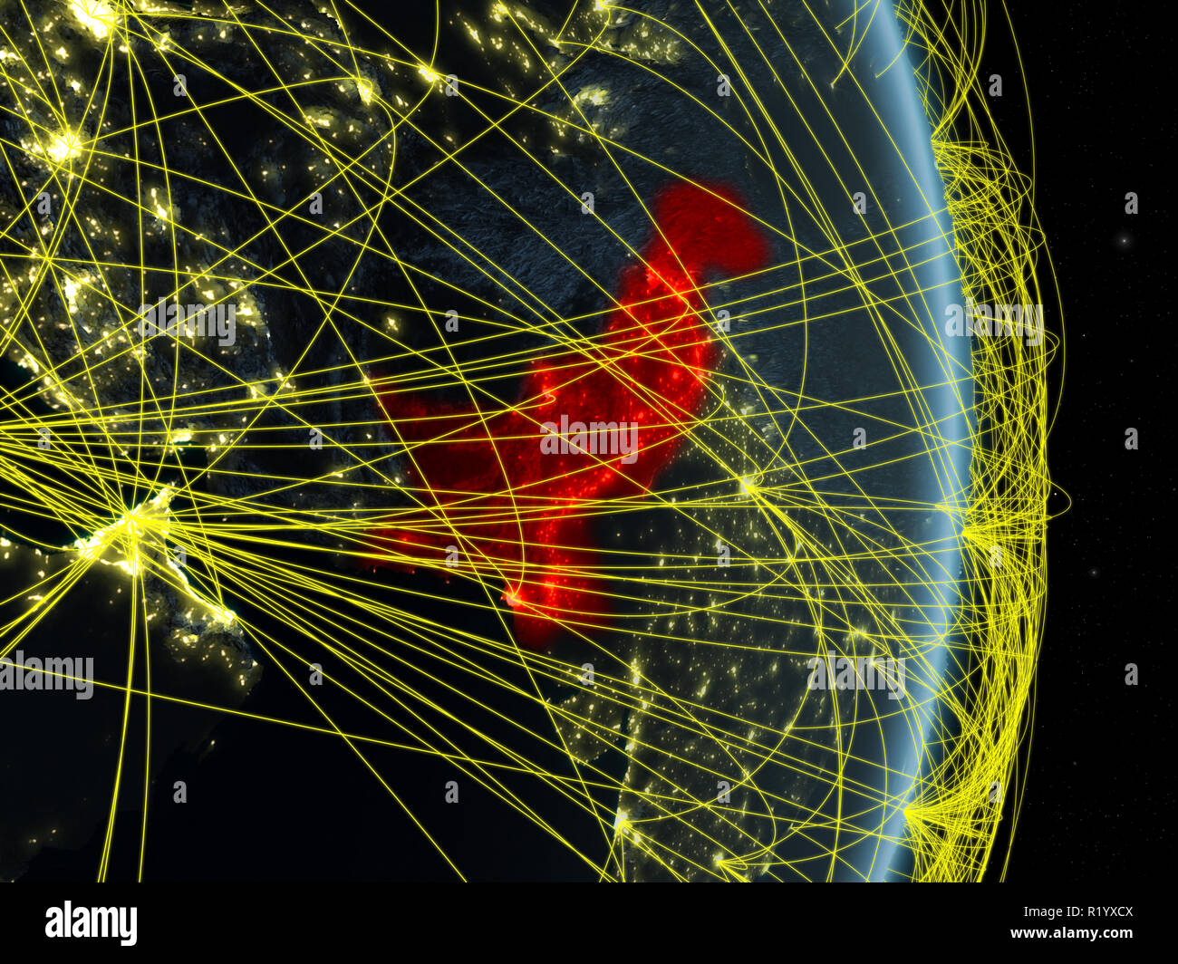 Pakistan at night on planet planet Earth with network. Concept of ...