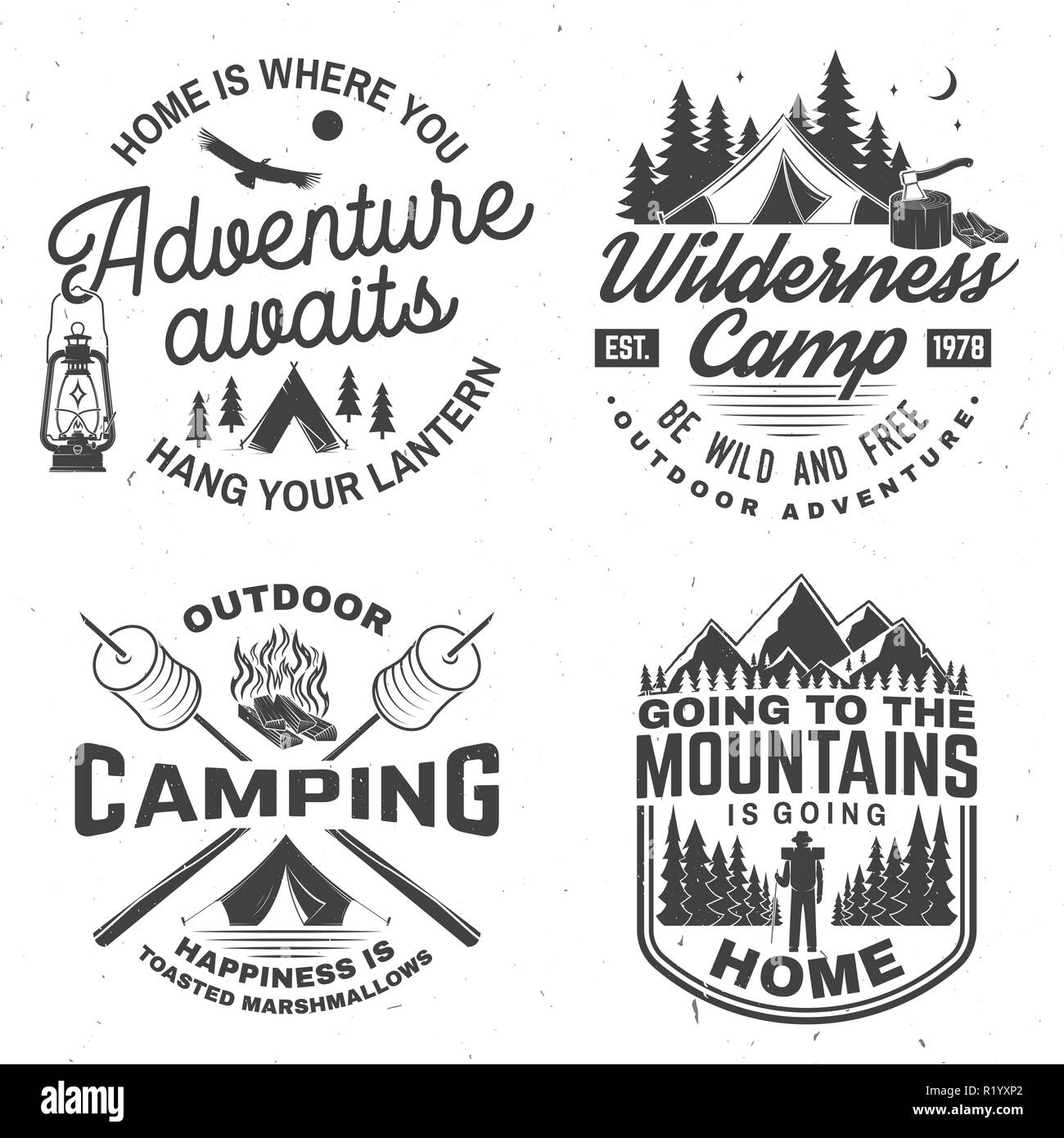 Happy camper. Vector. Concept for shirt or logo, print, stamp or tee. Vintage design with ...