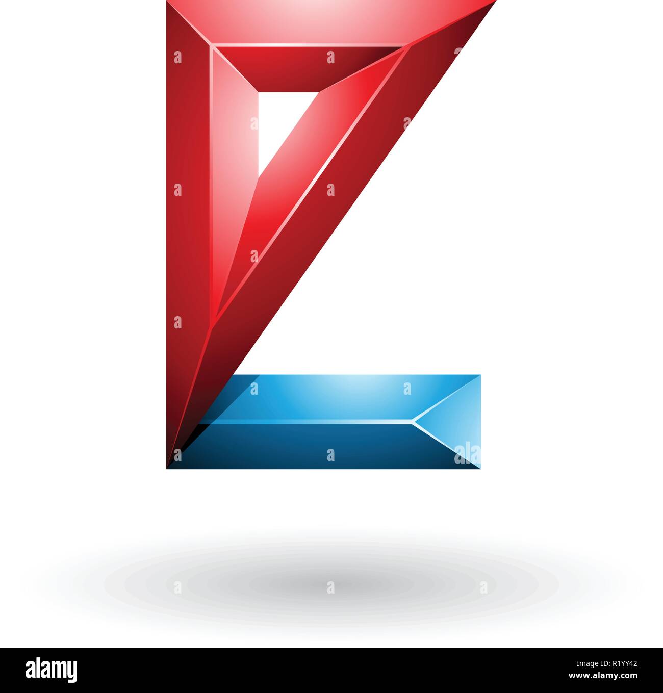 Vector Illustration of Red and Blue 3d Geometrical Embossed Letter E ...