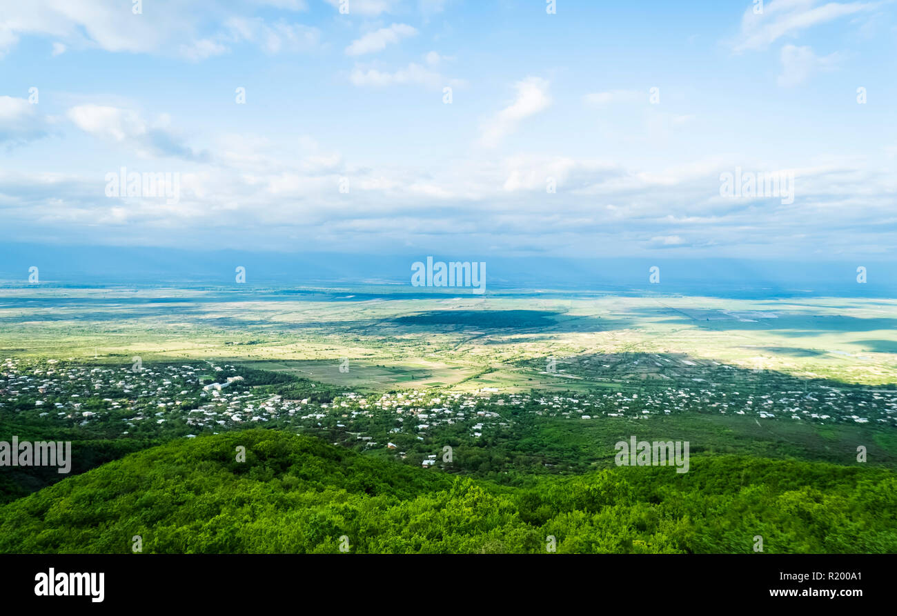 Panorama view of the Alazani valley from the height of the hill Stock ...