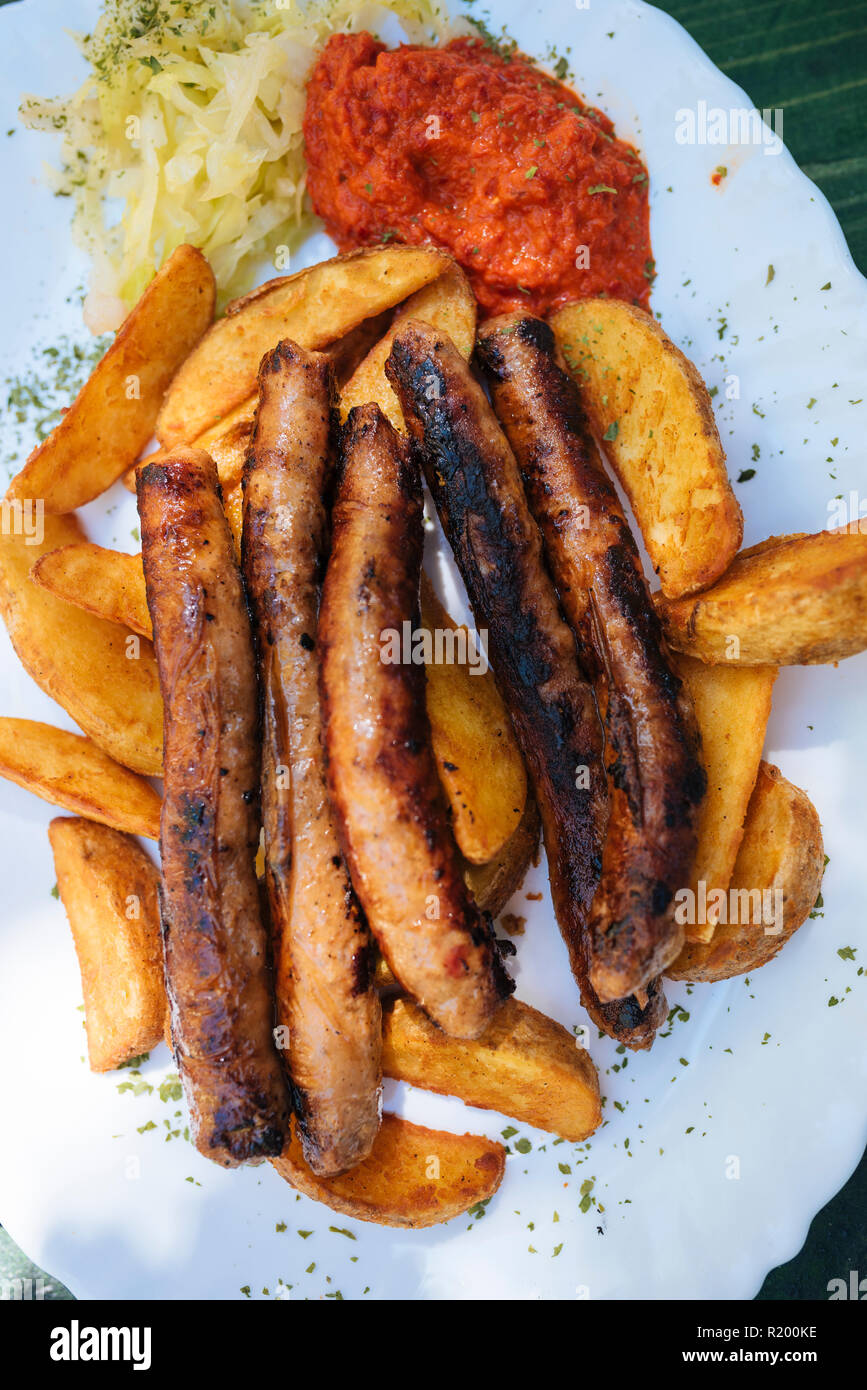 Traditional Bosnian dish of sausages, Old Town, Sarajevo, Bosnia ...
