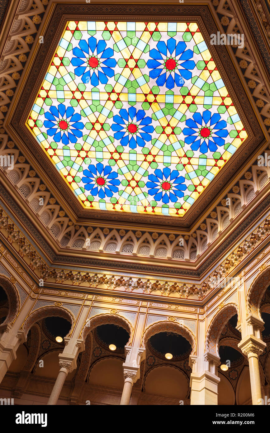 Stained glass window, Interior of Vijećnica, Old Town, Sarajevo, Bosnia ...