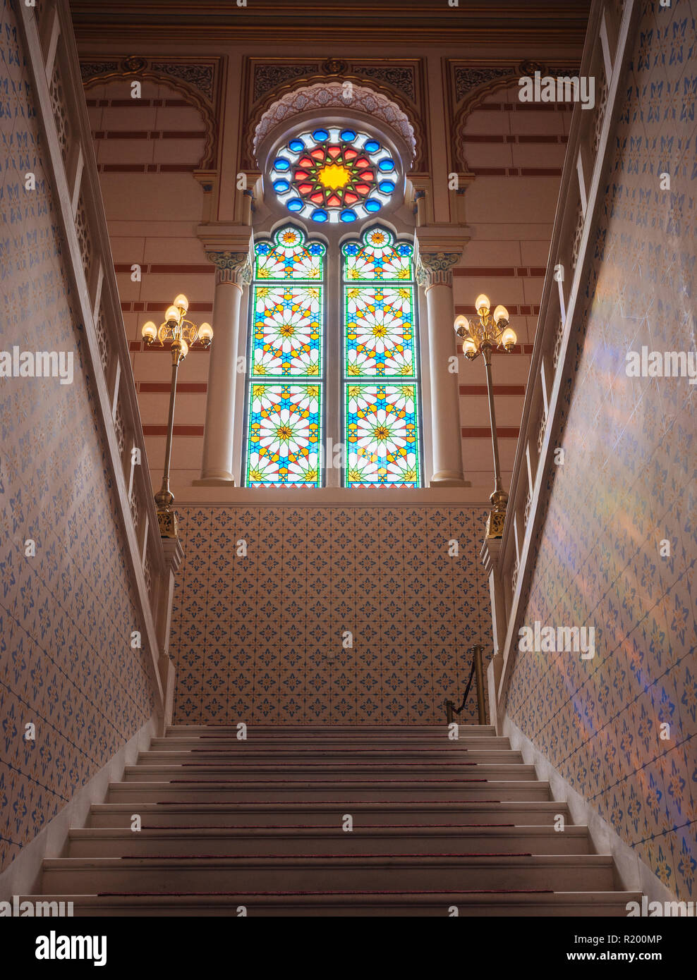 Stained glass window, Interior of Vijećnica, Old Town, Sarajevo, Bosnia ...