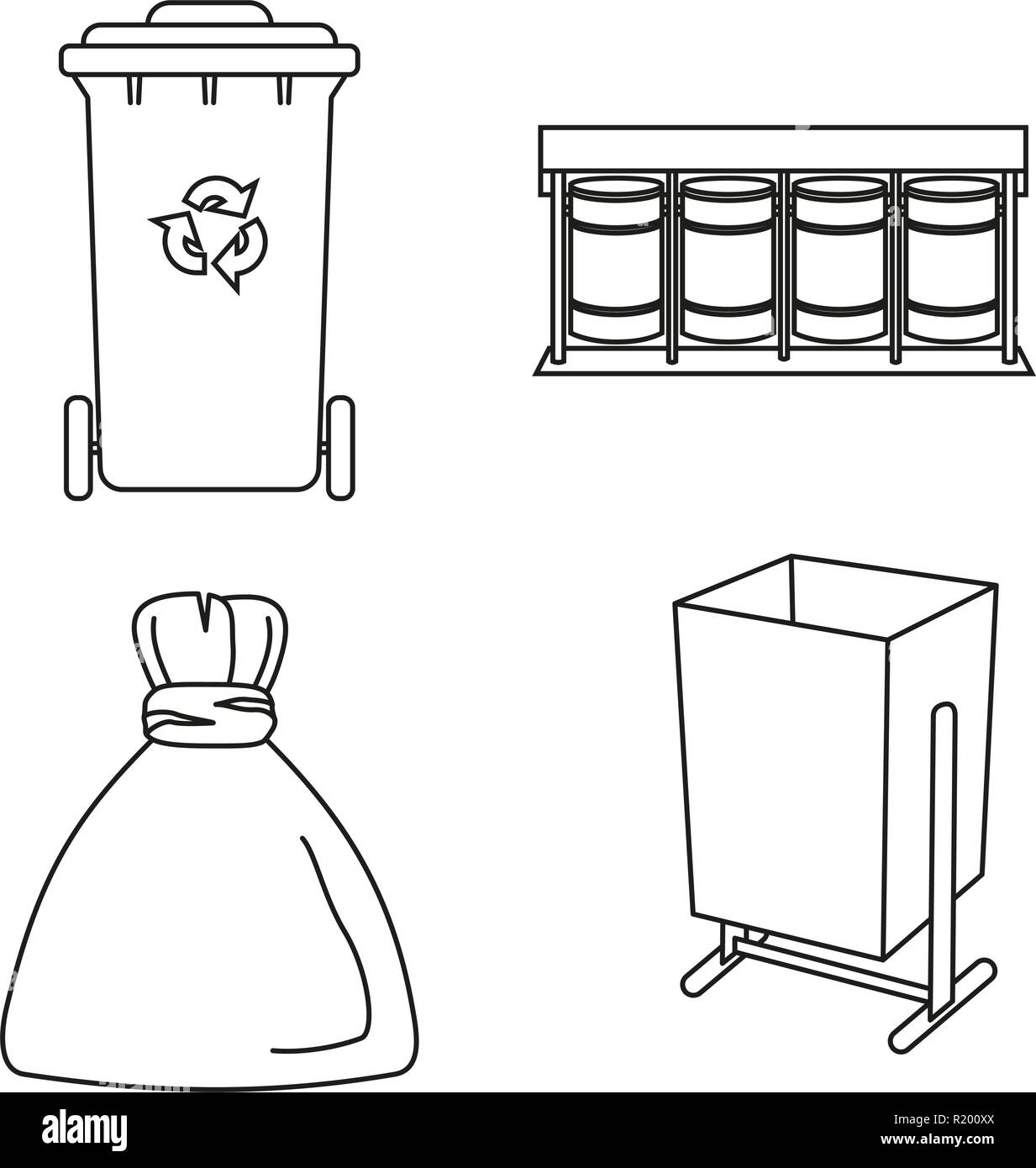 Line art black and white trash collection Stock Vector Image & Art - Alamy