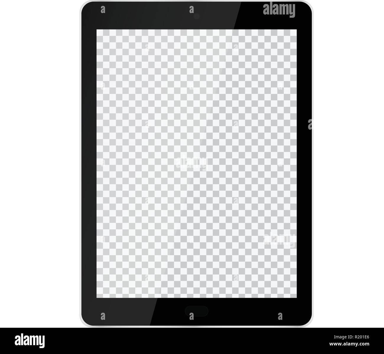 Realistic illustration of black tablet with transparent touch screen ...