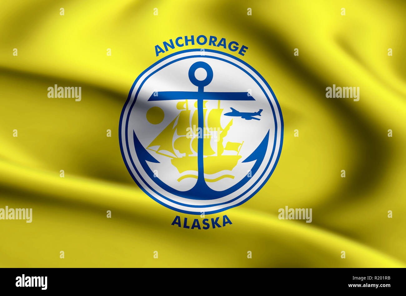 Anchorage Alaska modern and realistic closeup flag illustration ...
