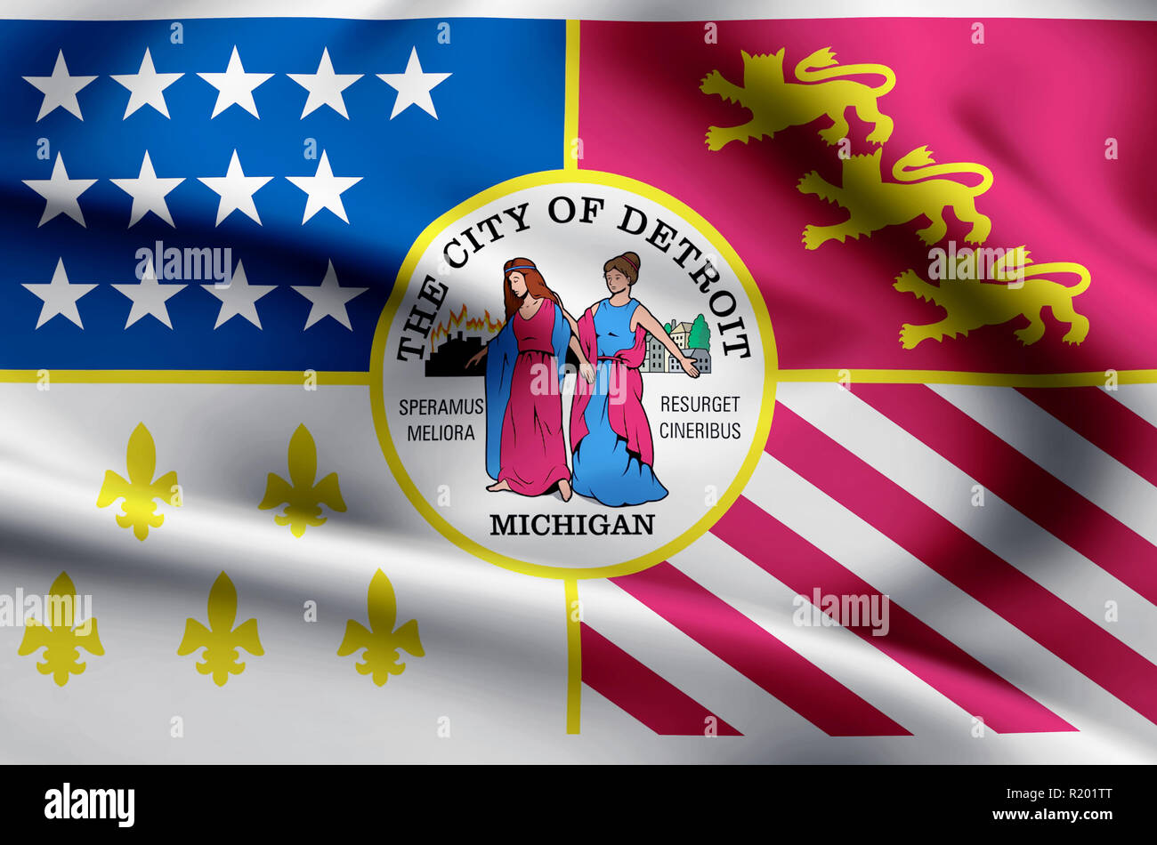 Detroit Michigan modern and realistic closeup flag illustration ...