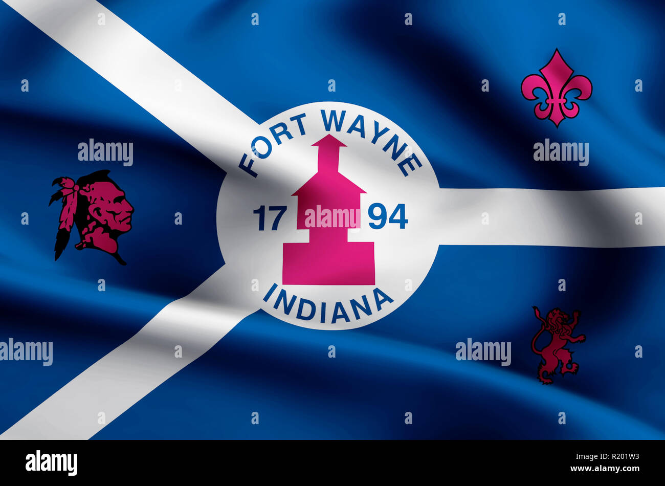 Fort Wayne Indiana modern and realistic closeup flag illustration ...