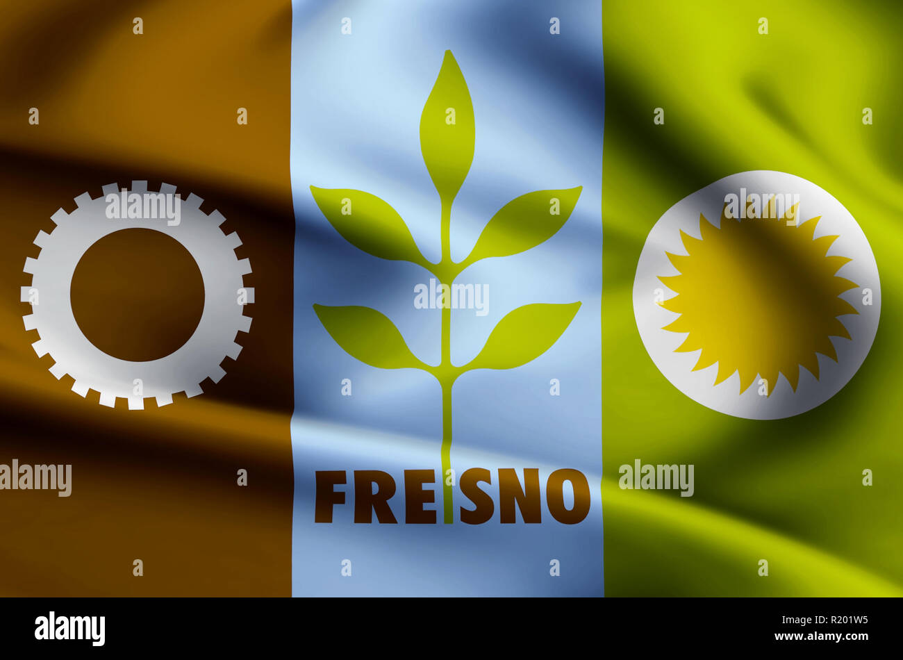 Fresno California modern and realistic closeup flag illustration ...