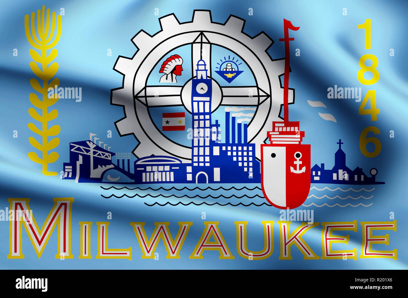 Milwaukee Wisconsin modern and realistic closeup flag illustration ...