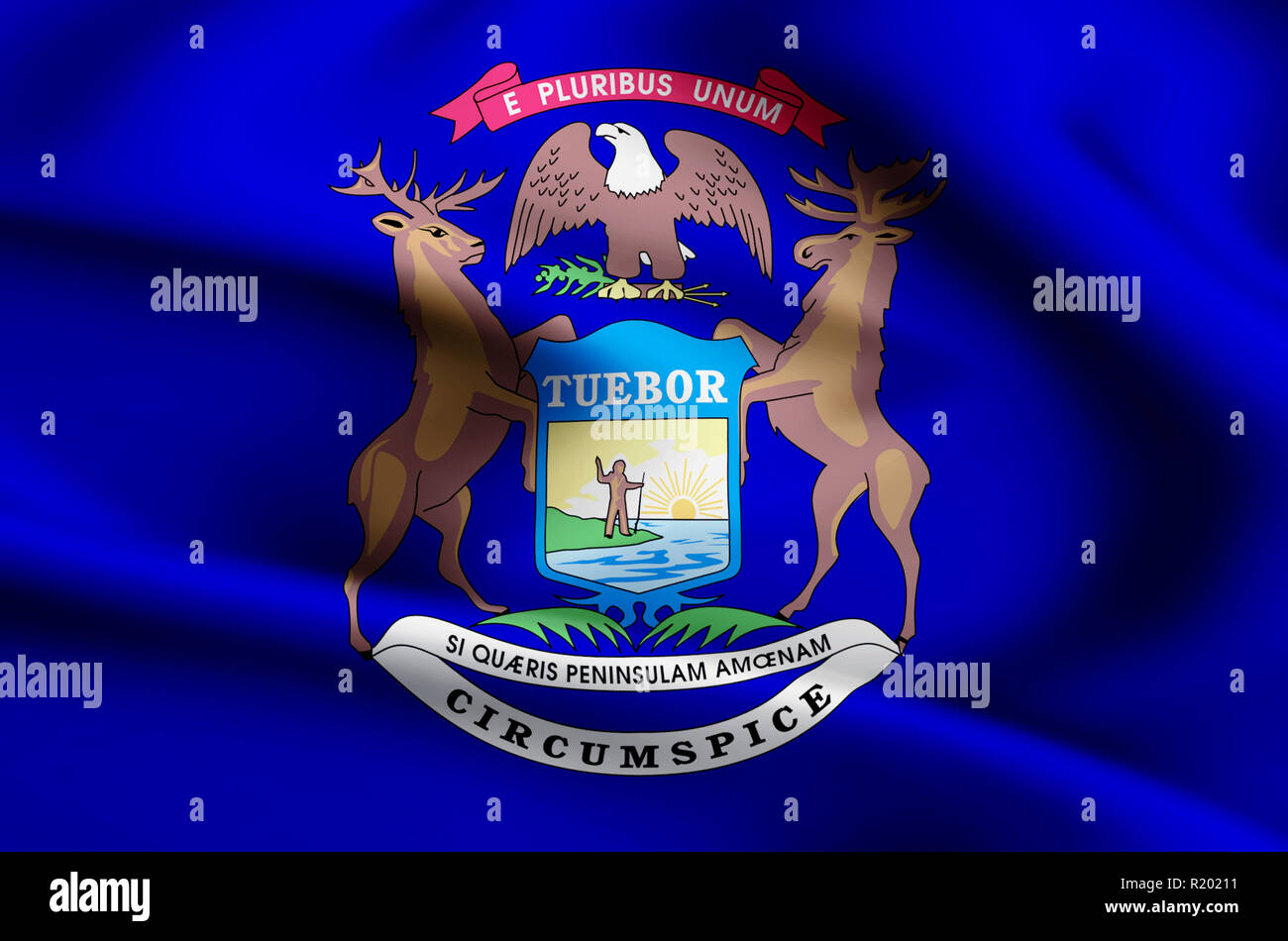 Michigan modern and realistic closeup flag illustration. Perfect for ...