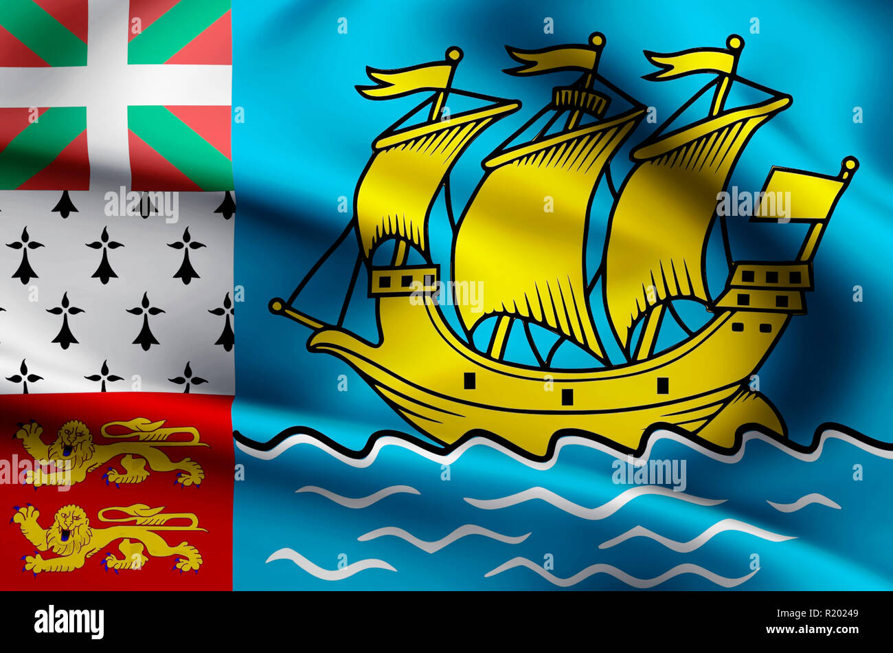 Saint-pierre and miquelon modern and realistic closeup flag ...