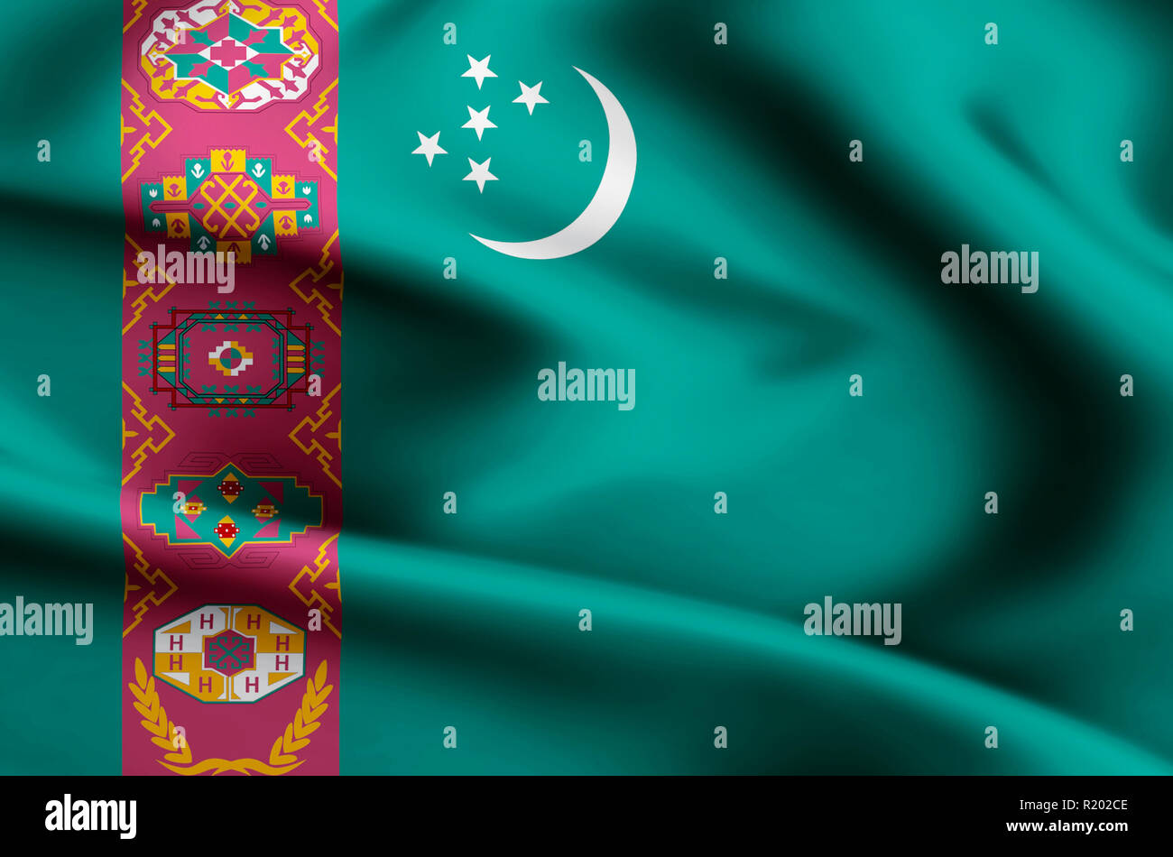 Turkmenistan modern and realistic closeup flag illustration. Perfect ...