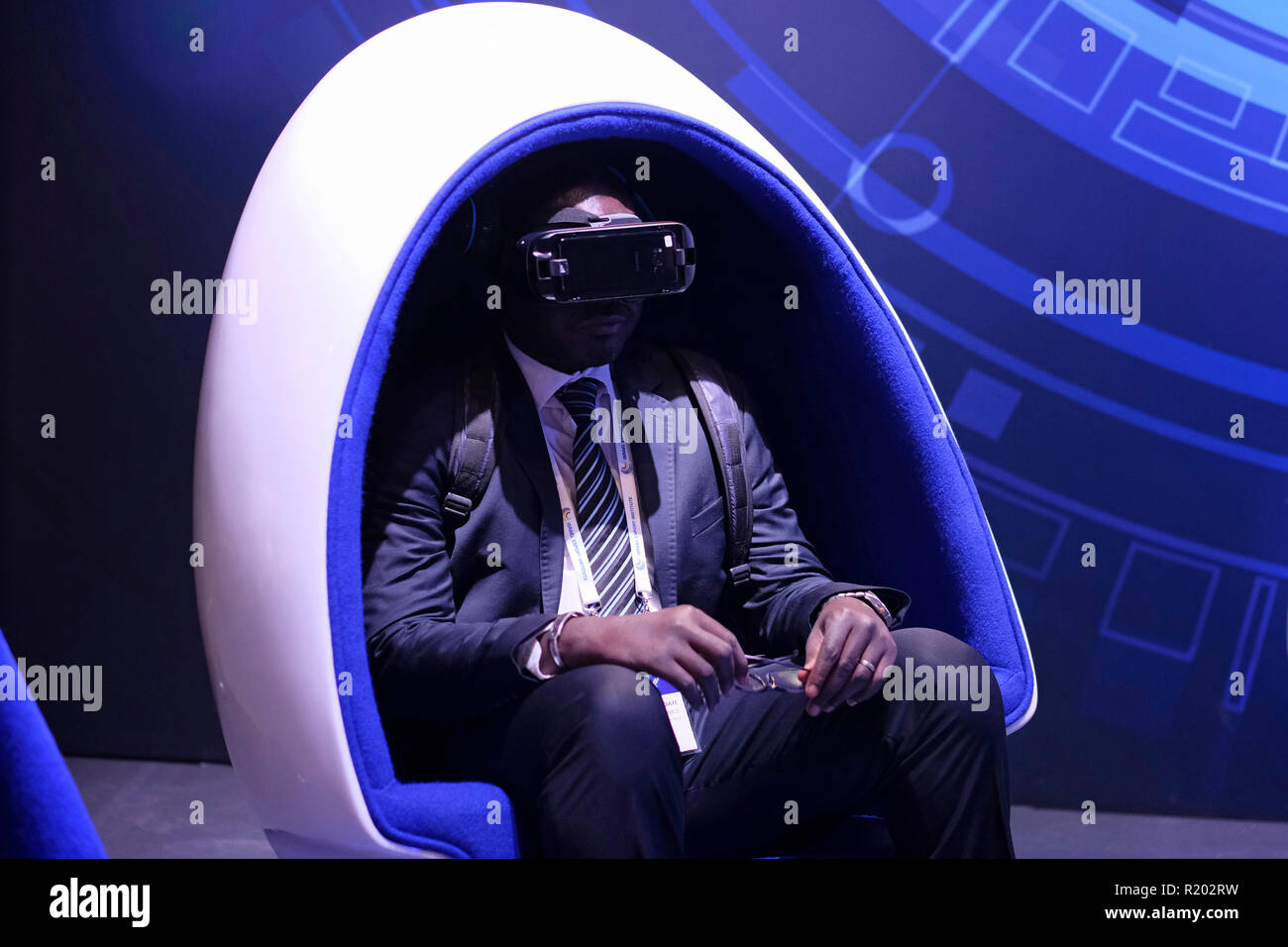 Tel Aviv, Israel 14th November 2018. An attendee from Africa watches ...