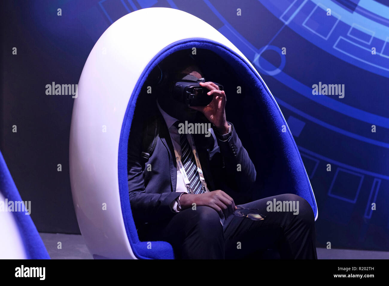 Tel Aviv, Israel 14th November 2018. An attendee from Africa watches ...