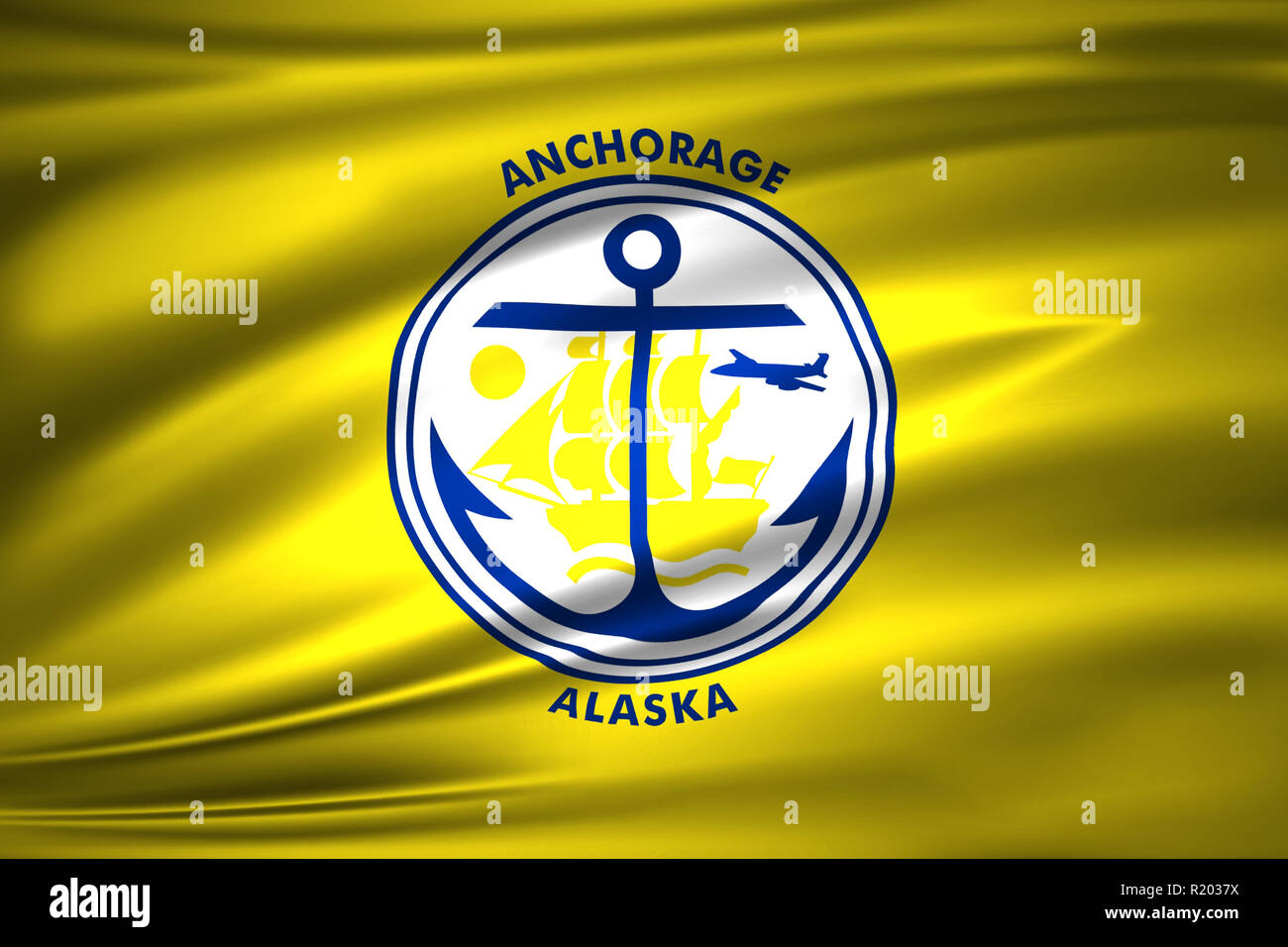 Anchorage Alaska 3D waving flag illustration. Texture can be used as ...