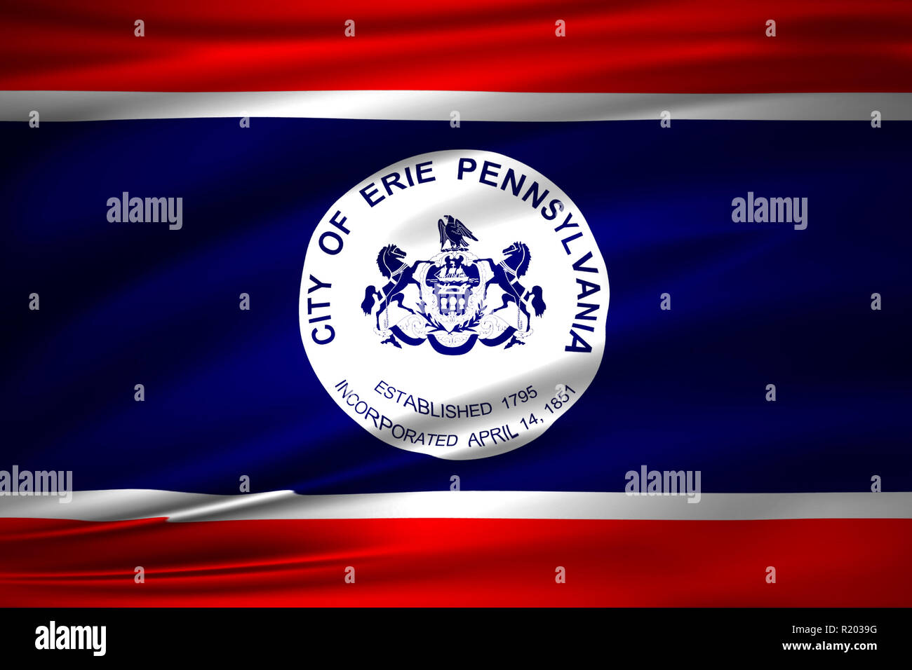 Erie Pennsylvania 3D waving flag illustration. Texture can be used as ...