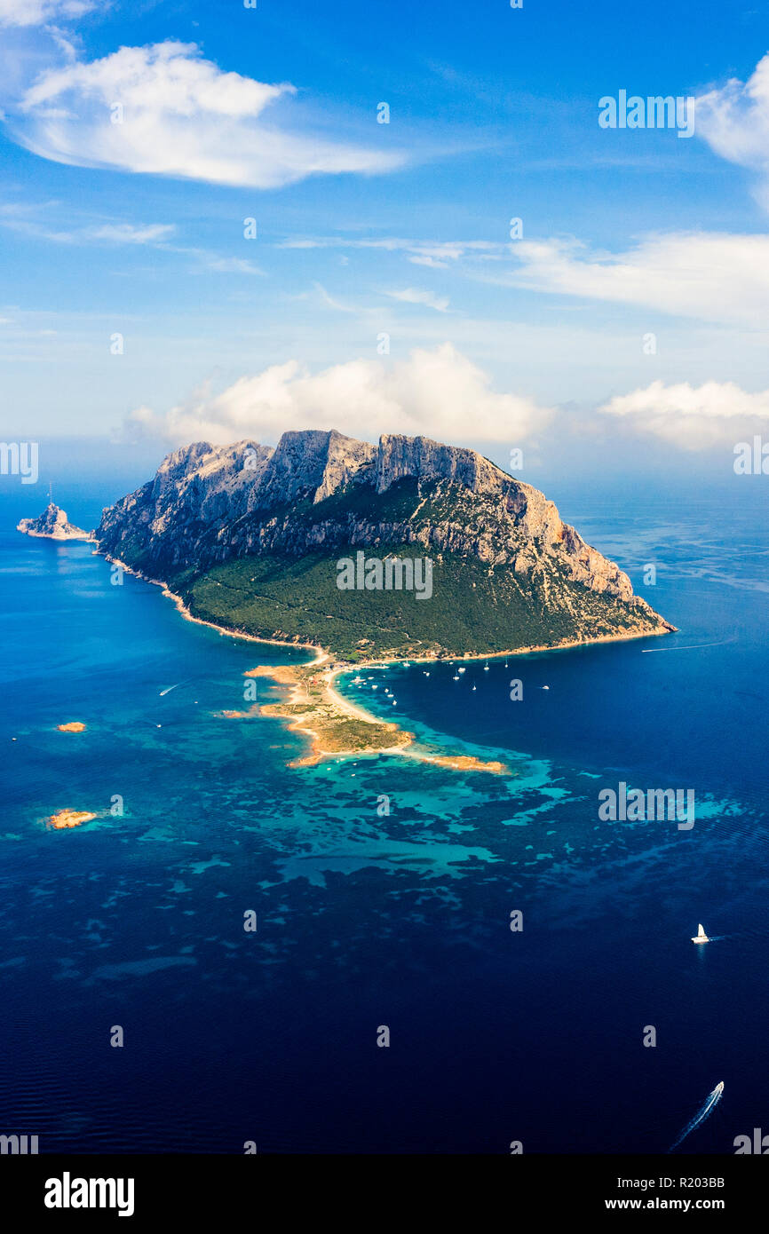 Spectacular aerial view of Tavolara's island bathed by a clear and ...