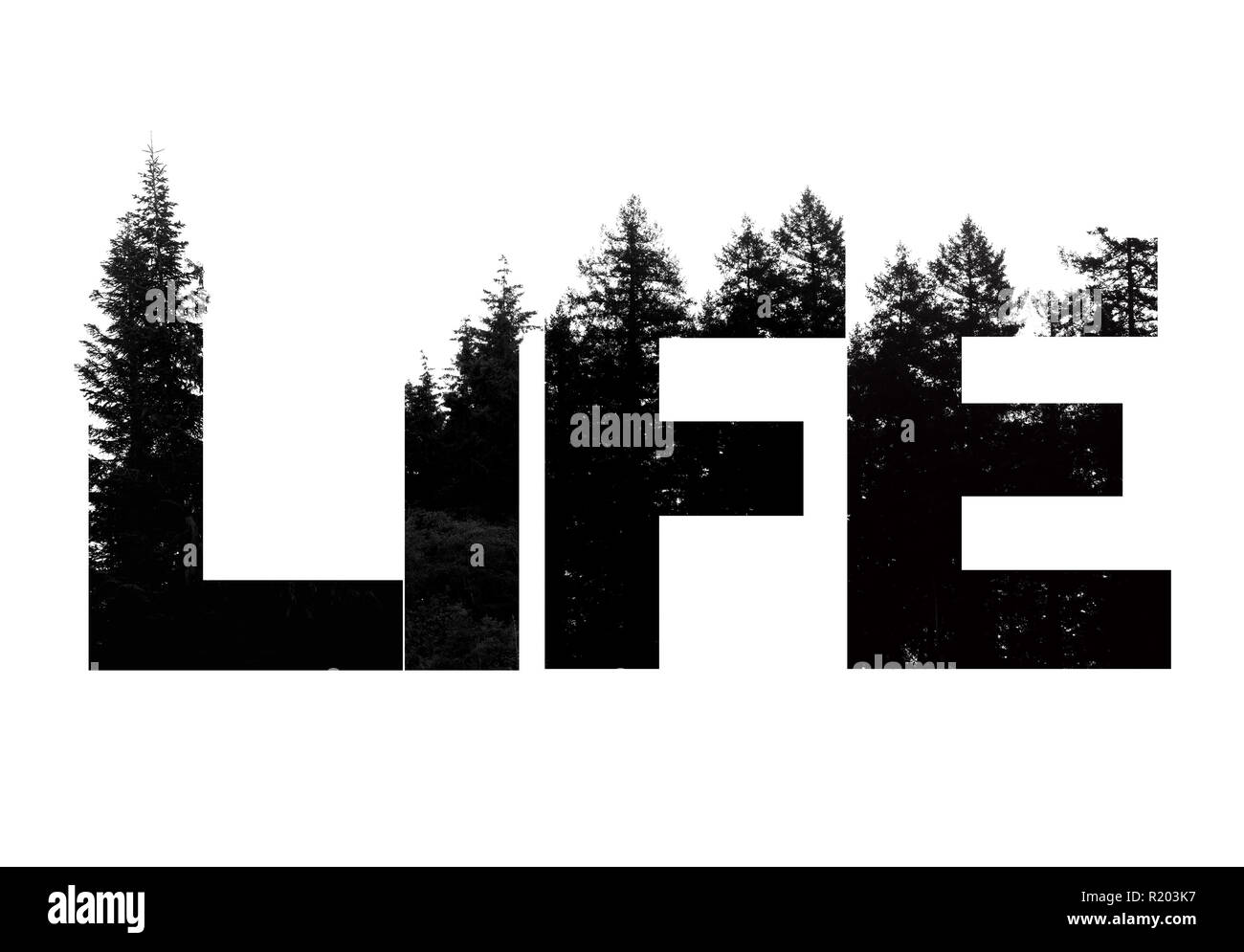 Life word made from outdoor wilderness treetop lettering Stock Photo ...