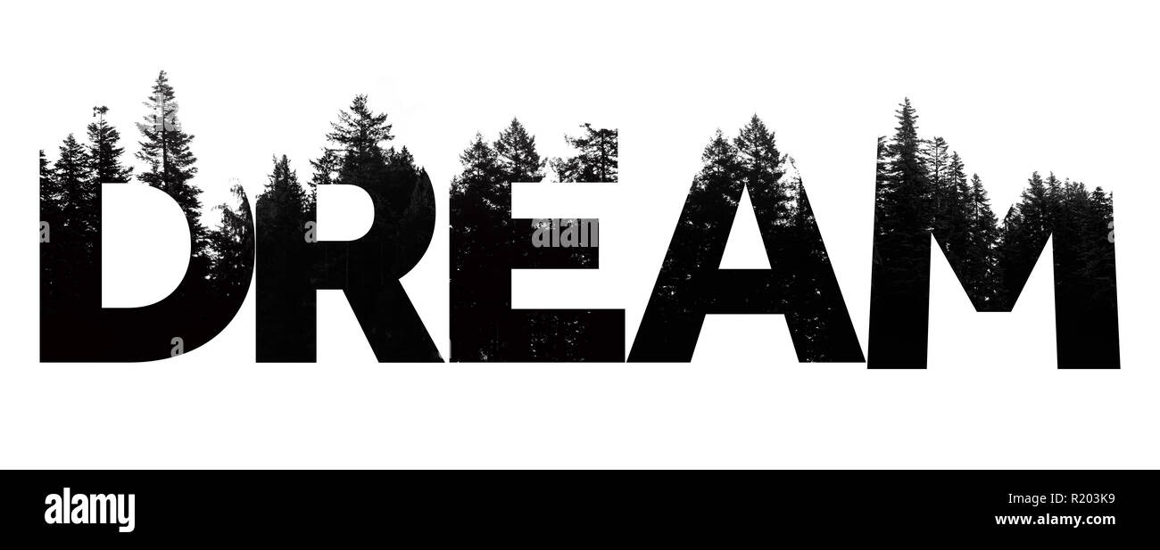 Dream word made from outdoor wilderness treetop lettering Stock Photo ...