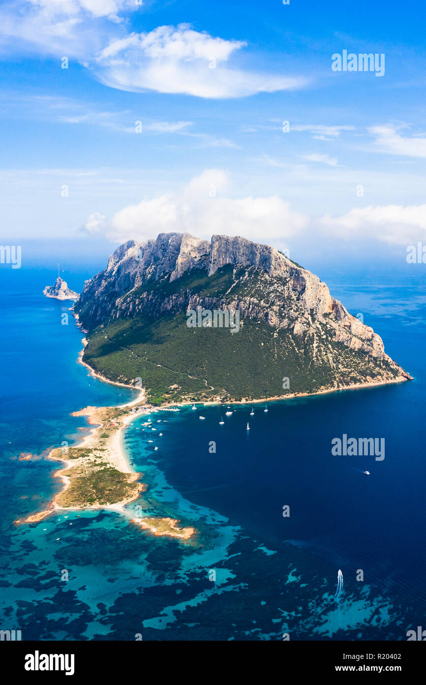 Spectacular aerial view of Tavolara's island bathed by a clear and ...