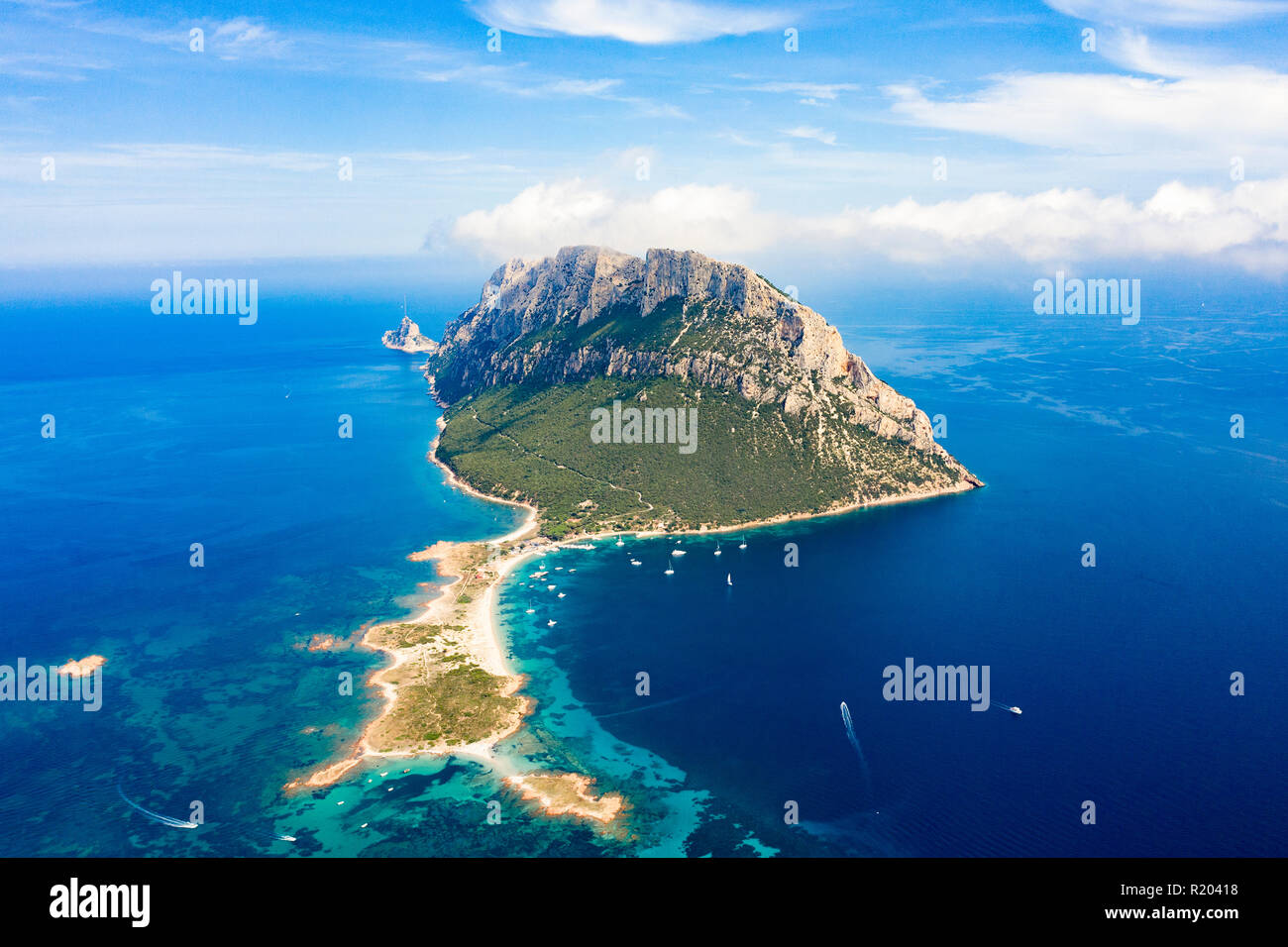 Spectacular aerial view of Tavolara's island bathed by a clear and ...