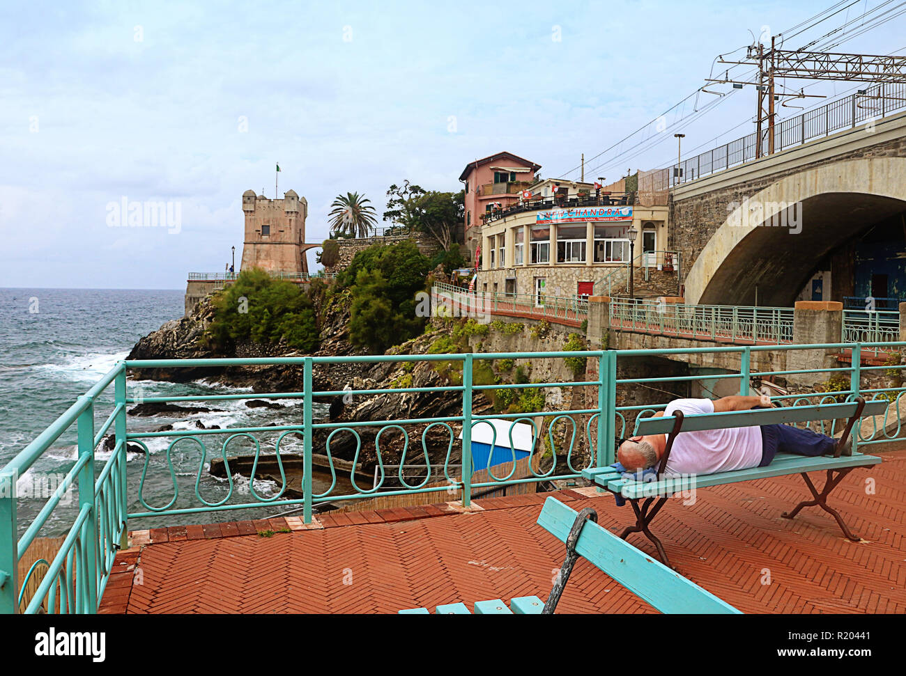 GENOVA-NERVI, ITALY - AUGUST 31, 2018 Liguria, Italy, the sea promenade ...