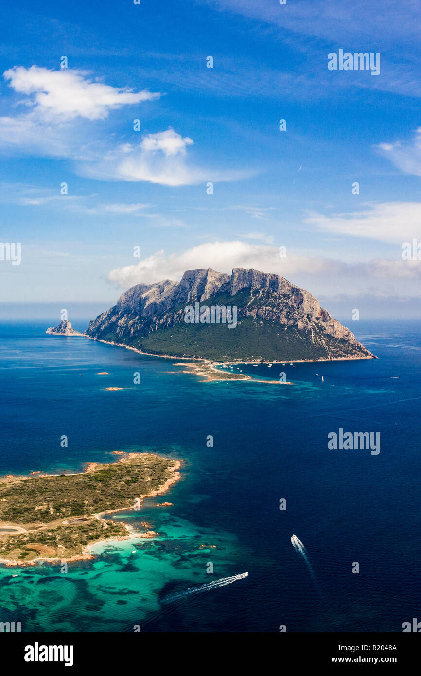 Spectacular aerial view of Tavolara's island bathed by a clear and ...