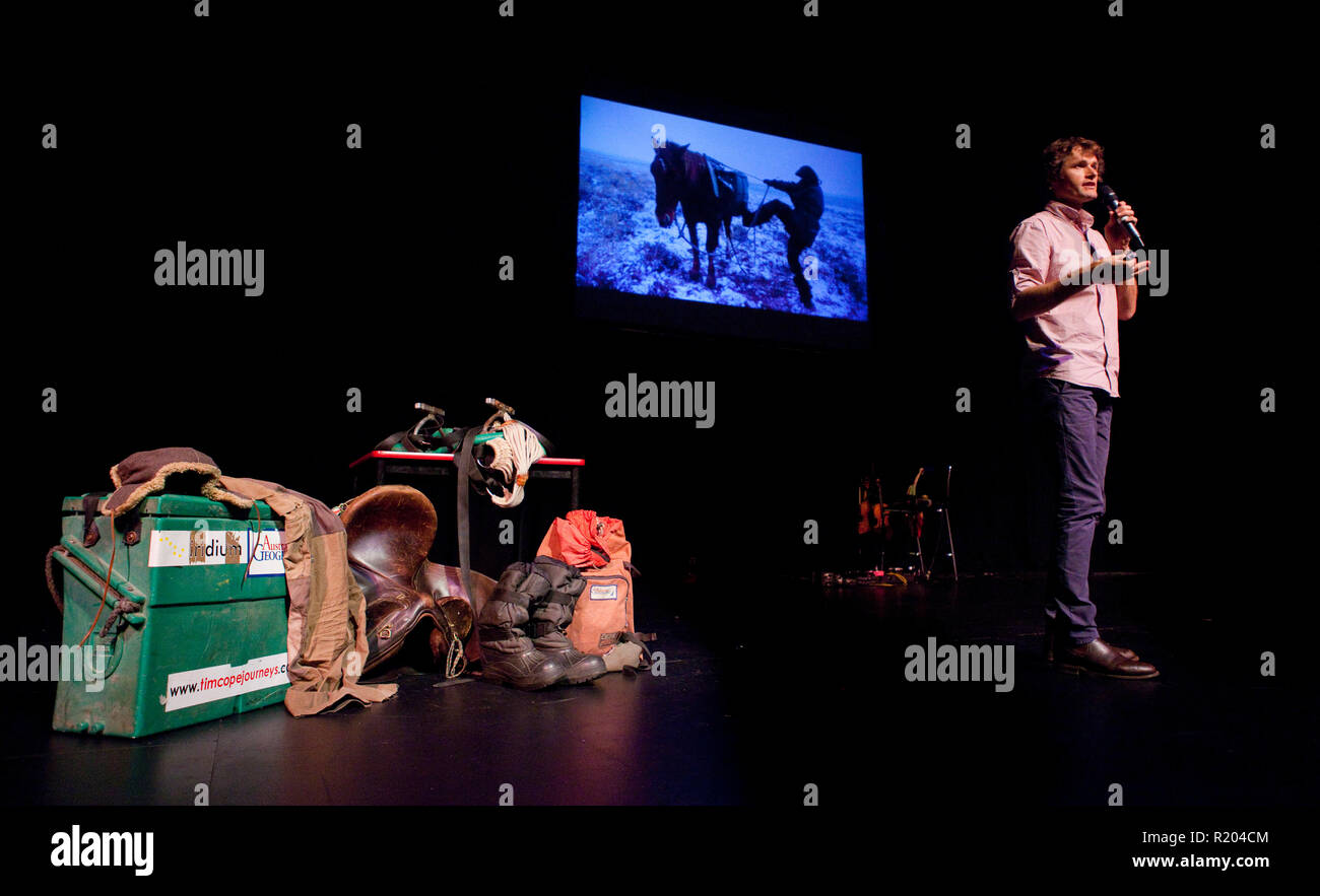 Adventurer and author Tim Cope presenting on his travels to a packed ...